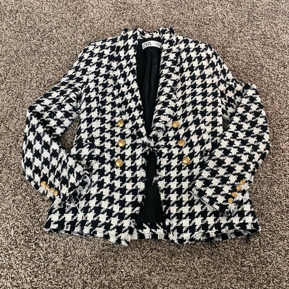 Zara | Jackets & Coats | Zara Houndstooth Tweed Blazer | Poshmark
